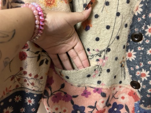 Hard To Find Yesno Patchwork Sunflower Cotton Wool Blend Long Cardigan ...