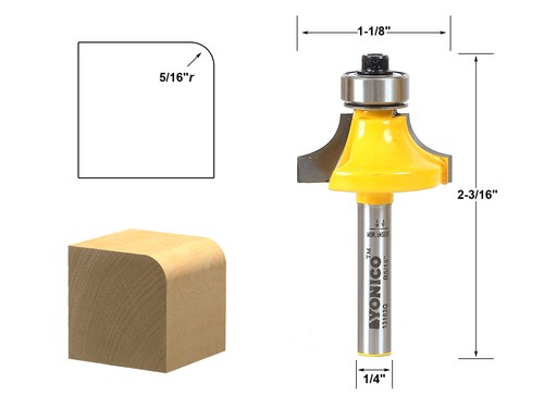 5/16" Radius Round Over Edge Forming Router Bit - 1/4" Shank - Yonico ...