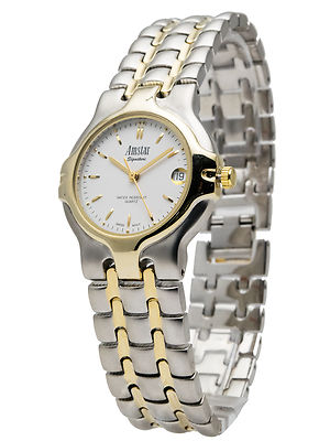 AMSTAR:WOMENS' STAINLESS STEEL & GOLD TONE ANALOG QUARTZ WATCH W/DATE ...