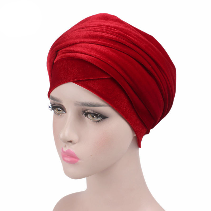 Women Muslim Velvet Long Tail Cap Scarf Head Shawls Warp Scaves Hat ...