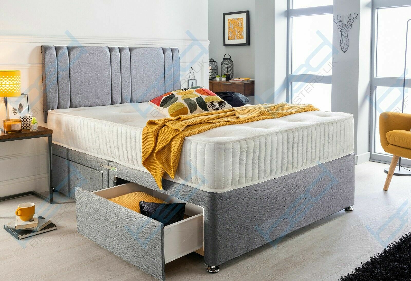 DIVAN BED WITH MEMORY FOAM MATTRESS & HEADBOARD 3FT SINGLE 4FT6 DOUBLE ...