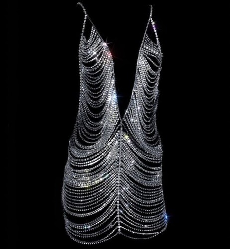 Shiny Rhinestone Dress, Women Diamond Tassel Body Chain, Full ...