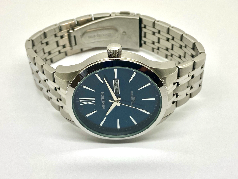 Armitron Men's Watch 20/5491SV Quartz Blue Dial WR50m Day Date 43mm | eBay