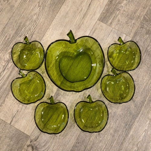 Vintage Hazel Atlas Green Apple-Shaped Glass Bowl Set Retro glass party ...