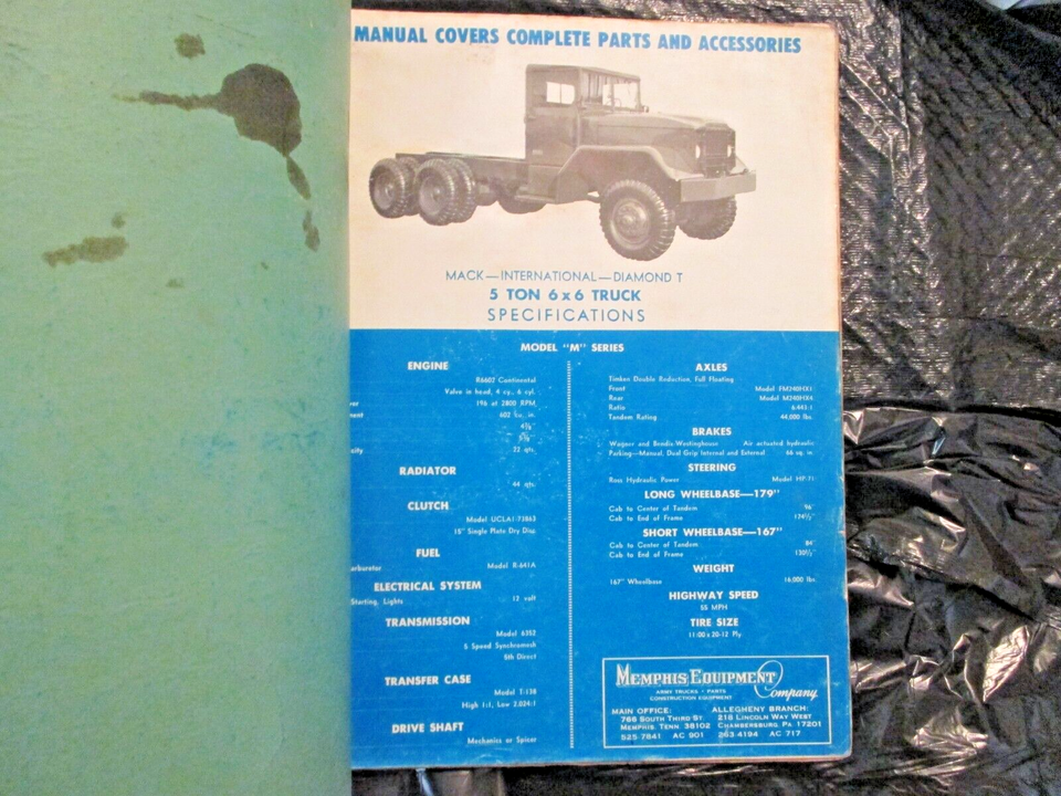 MEMPHIS EQUIPMENT COMPANY PARTS MANUAL. "M" SERIES 5-TON 6X6 (G744) | eBay