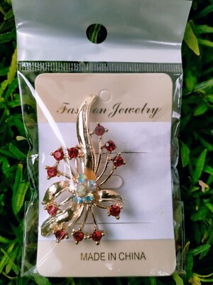 Traditional Stone Stud Brooch Pin Silver Red For Saree & Hijab Free ...