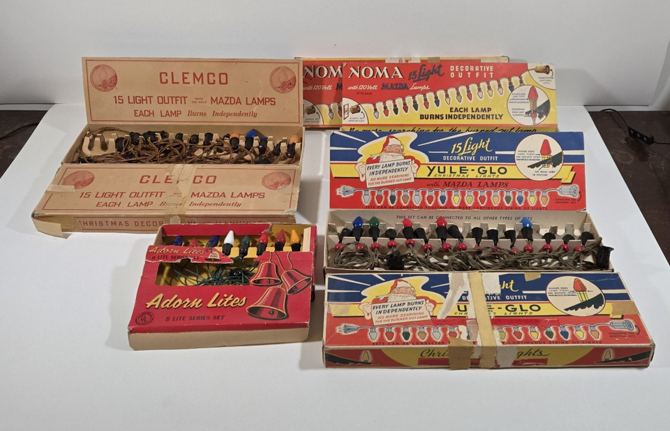 4 Box Lot VTG Christmas Tree String Lights Cloth & Wire Red Bead ...