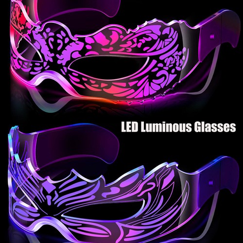 LED Luminous Glasses Neon Flashing Goggles Colorful Cyberpunk Bar Prop ...