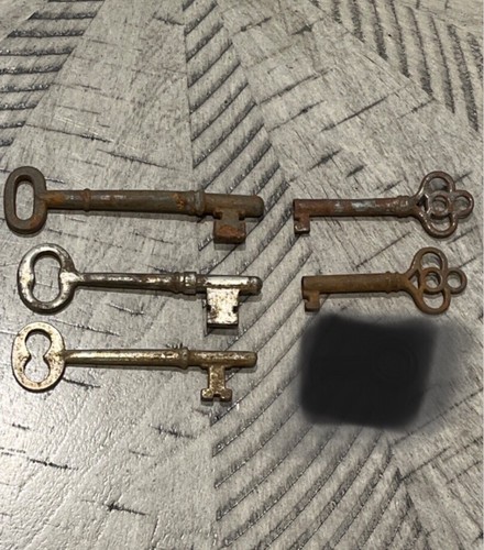 5 Old Skeleton Keys Various Sizes, Both Solid & Hollow Designs 1 ...