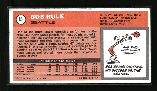 1970-71 Topps BASKETBALL Bob Rule #15 | eBay