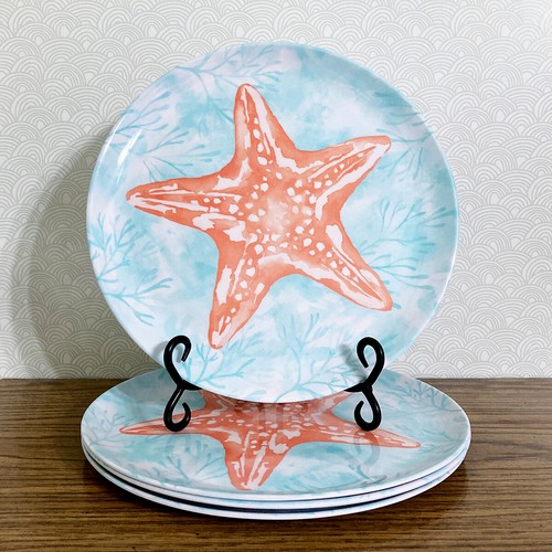 Sea Life Plates Set 4 Melamine 11" Indoor Outdoor Beach Nautical | eBay
