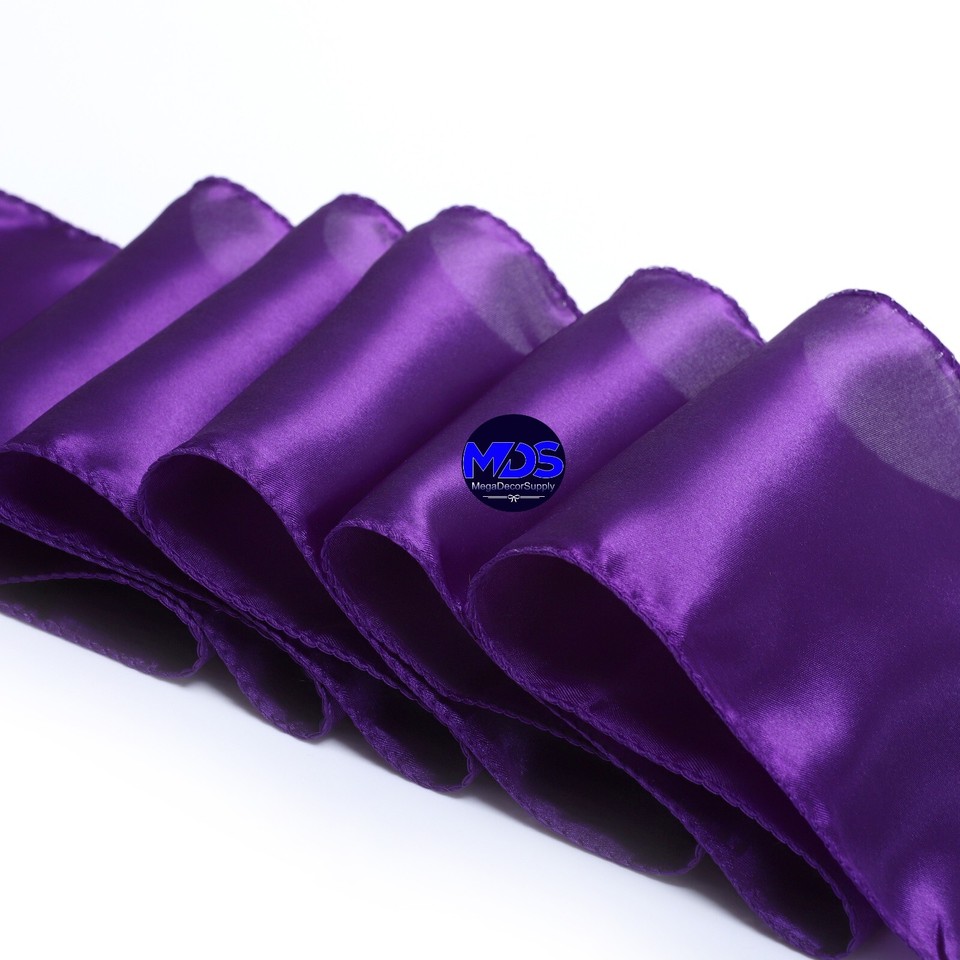 100 CADBURY PURPLE Satin Chair Sashes Bows Wedding Party Banquet Event ...