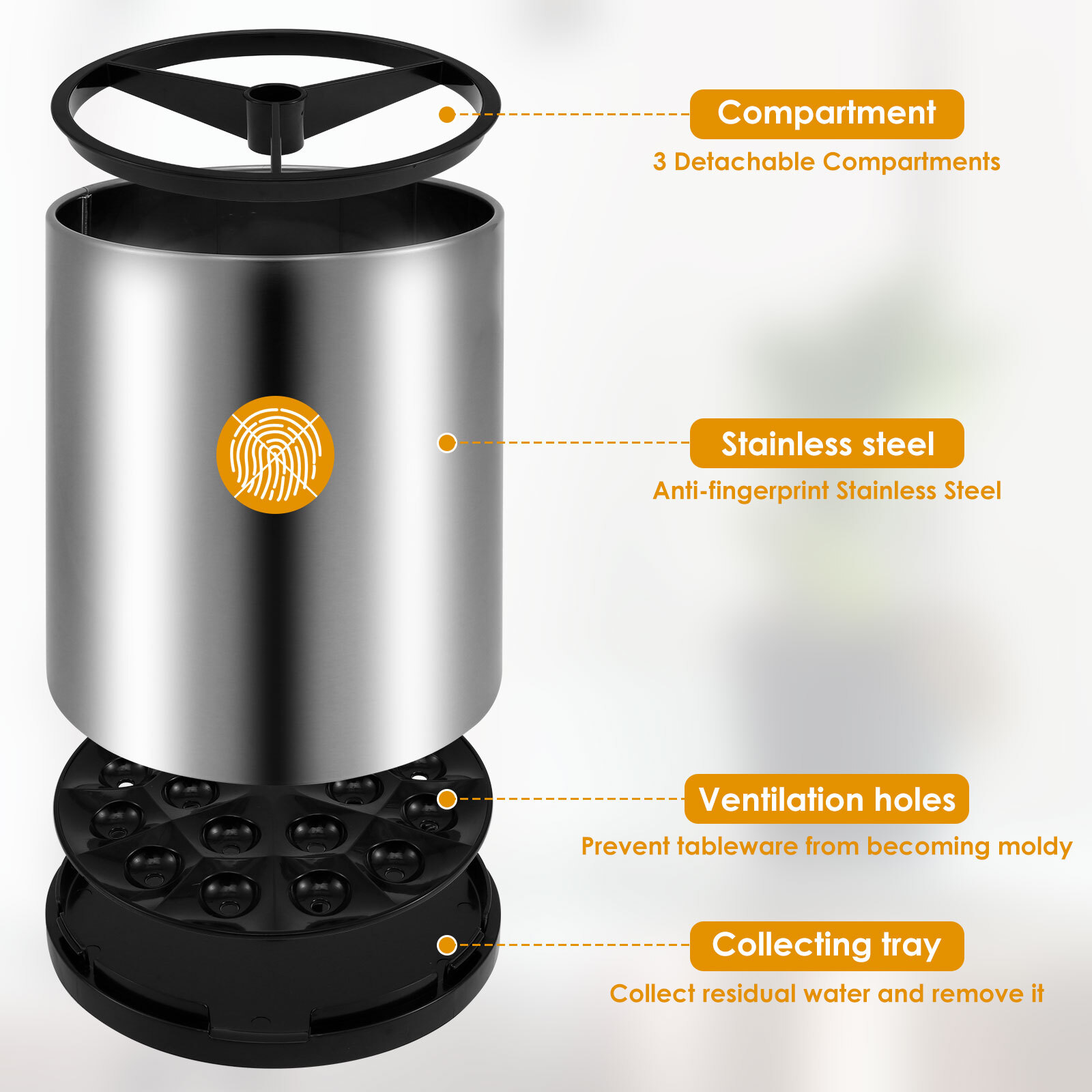 Chopsticks Holder 360° Rotating Utensil Container with Draining Holes ...