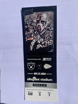 LAS VEGAS RAIDERS vs KANSAS CITY OCTOBERB 27,2024, RAIDER NATION TICKET ...