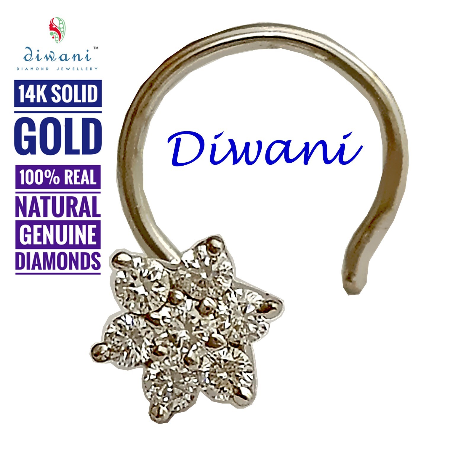 Natural 7 VVS Diamonds Flower Nose Labret Lip Piercing Stud Pin Ring | eBay