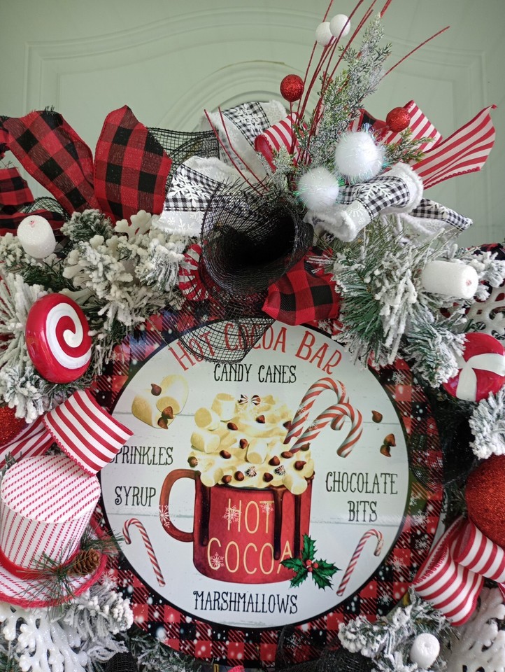 Hot Cocoa Bar Winter Christmas Mesh Door Wreath | eBay