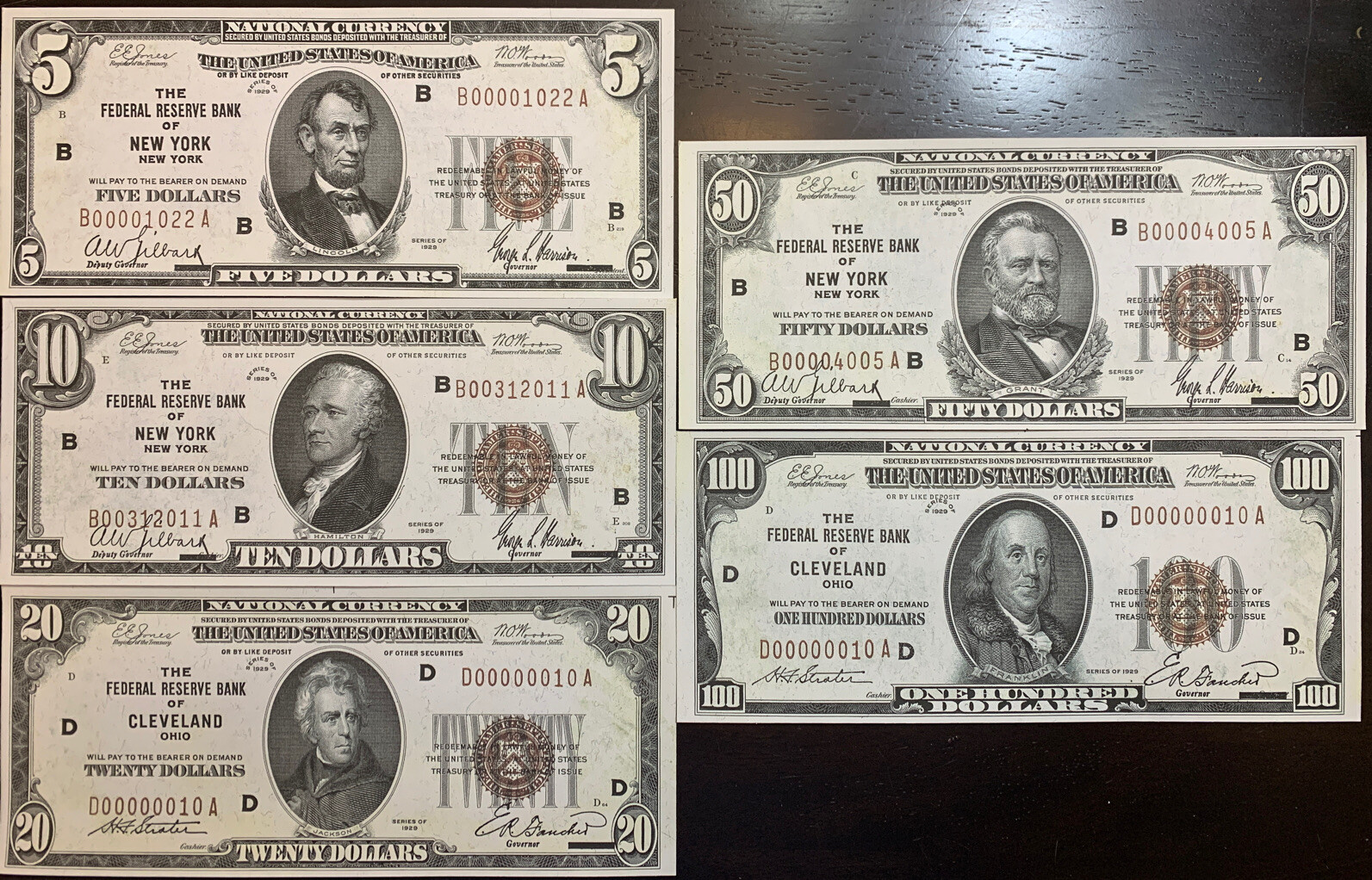 Reproduction Set 1929 Federal Reserve Bank Notes $5-$100 Copies See ...