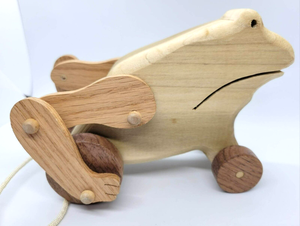 Wooden Frog Hopper Toy Pull String Handmade Old Fashioned Fun Hops | eBay
