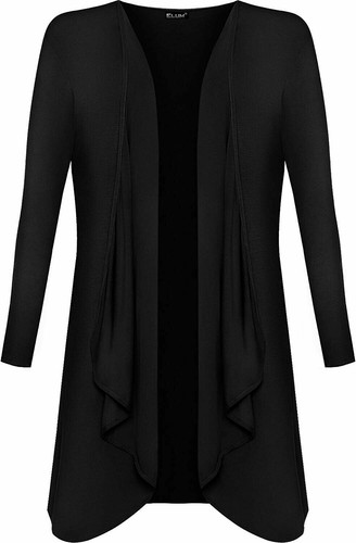LADIES LONG SLEEVE WATERFALL WOMANS CARDIGAN TOP DUSTER COAT JACKET UK ...