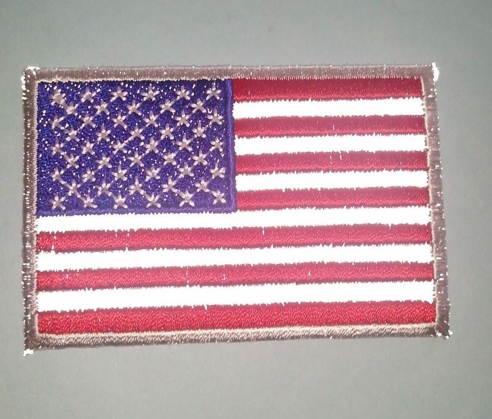 Reflective AMERICAN FLAG 3" x 2" iron on patch (2654) Biker vest (QQ ...