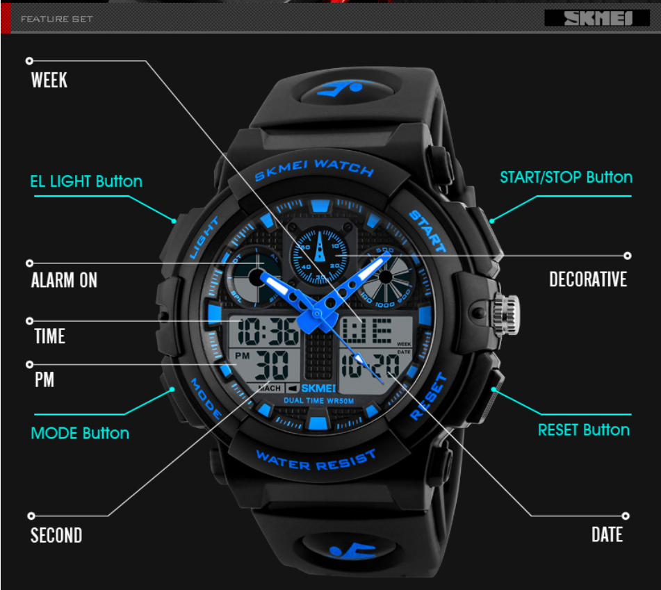 SKMEI 1270 Mens Military Style Digital Dual Time Analog Watch - Water ...