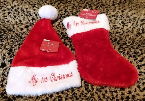 Baby 1st Christmas Stocking and Matching Santa Hat Set | eBay