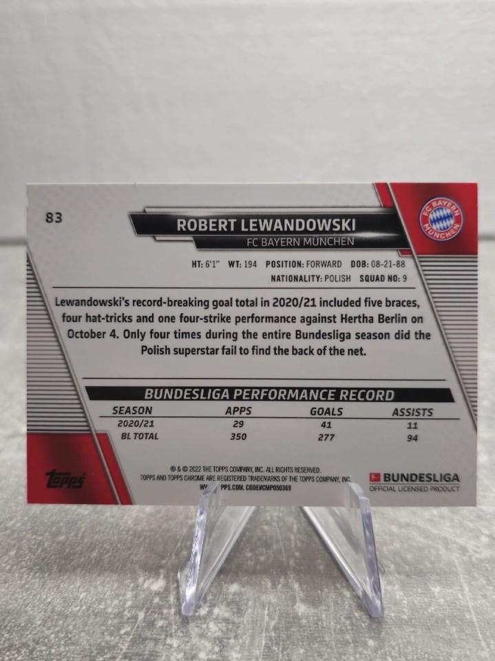 Robert Lewandowski Gold Ray Wave Bundesliga Topps Chrome 2021/22 #83 FC ...