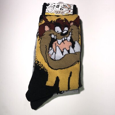 MENS LOONEY TUNES TAZ BEAST MODE 2 PAIR PACK CREW SOCKS Novelty Cool ...