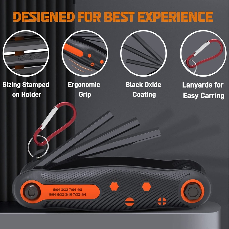 25 Pieces Folding Allen Key Set 3-Pack SAE & Metric Hex Key Set Torx ...