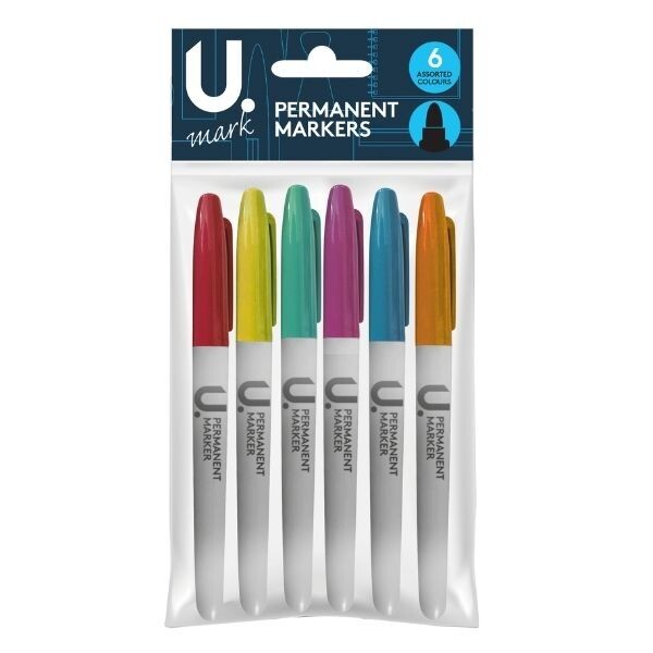 12 Permanent Marker Pens Black Multi Colours Bullet Tip Ink Markers ...