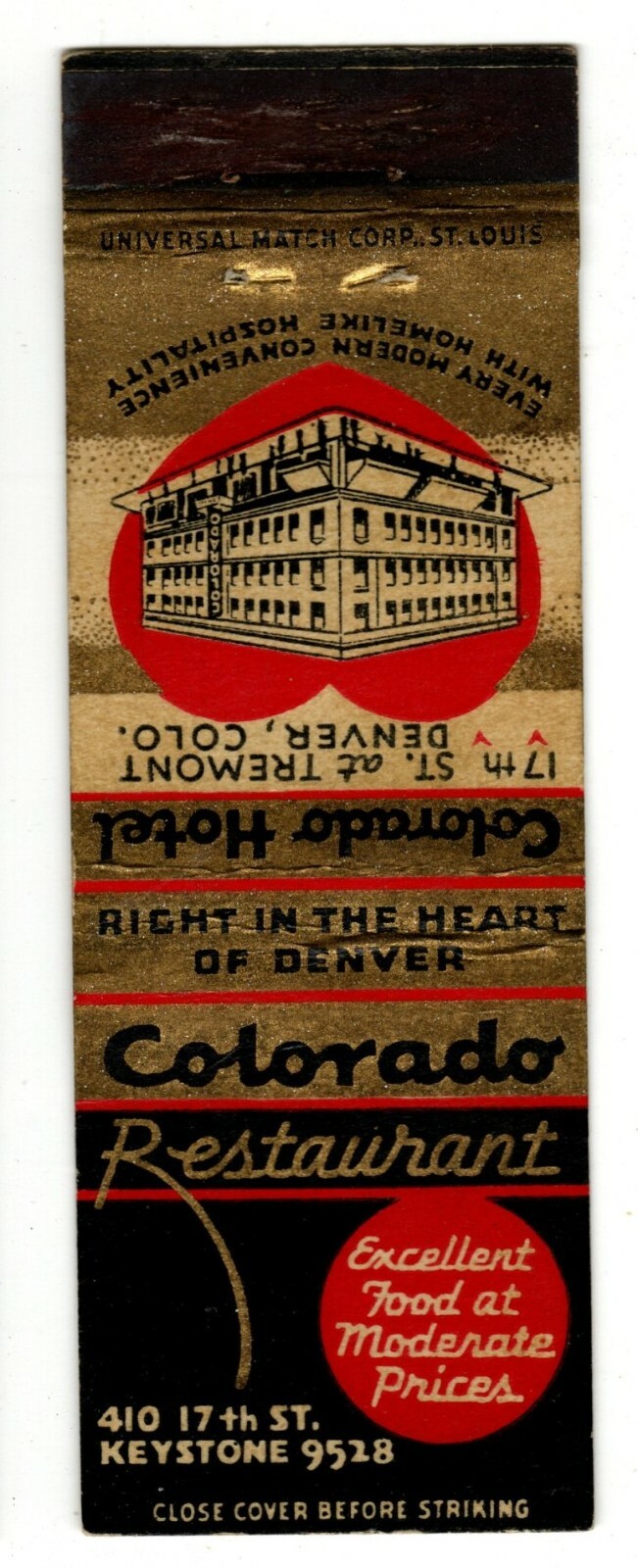 COLORADO HOTEL & RESTAURANT matchbook matchcover - DENVER, COLORADO | eBay