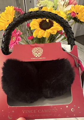 New In Box Vince Camuto Black Fur Earmuffs Gift Box Winter Warm $38 | eBay