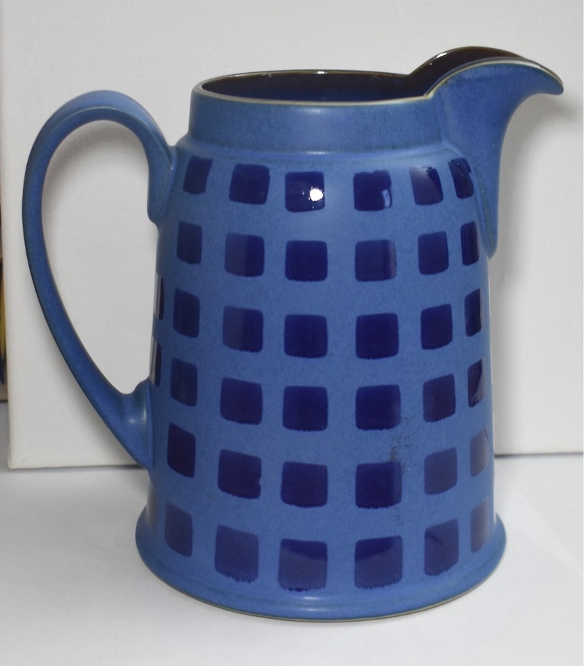 Denby England Handcrafted Pottery Pitcher Cobalt Blue Checked Reflex ...