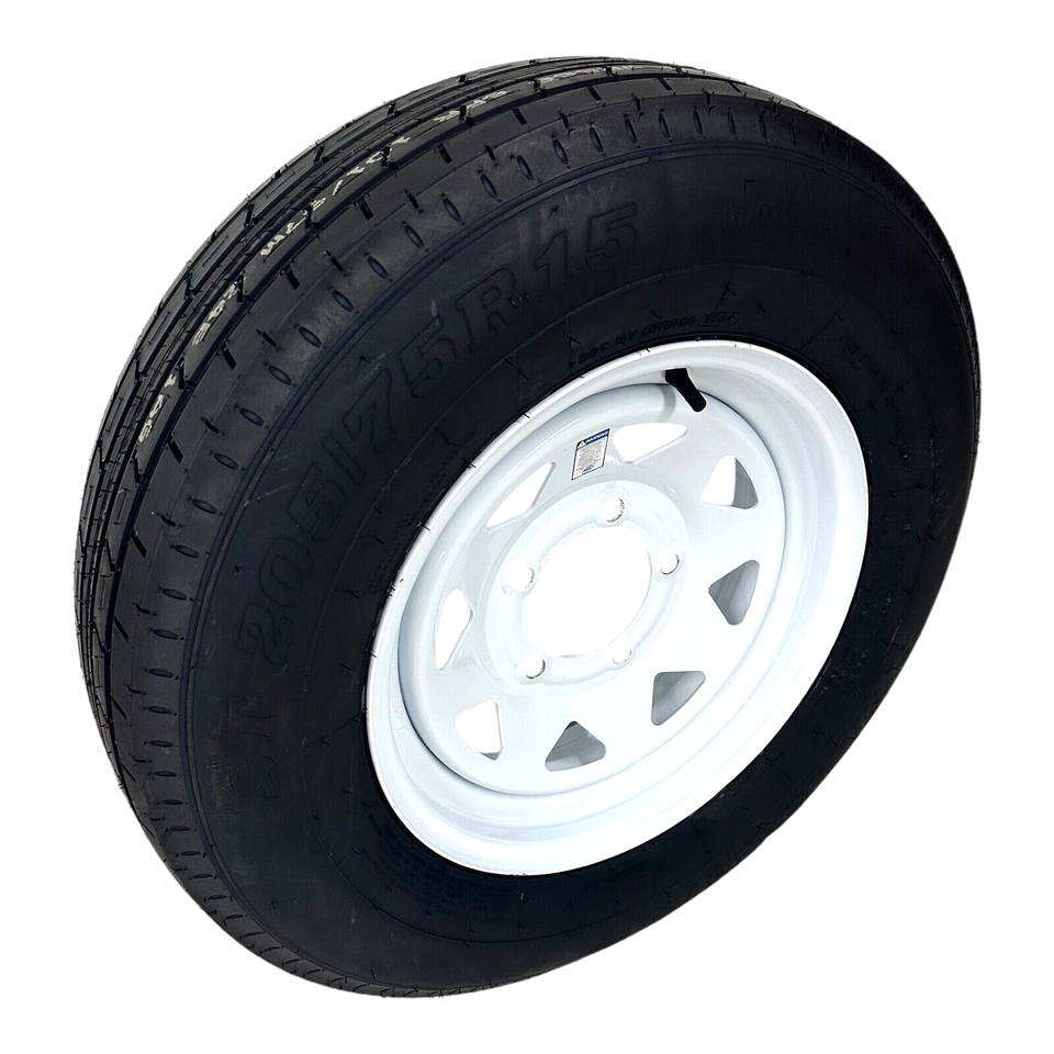 ST205/75R15 Radial Trailer Tire LRC 6 Ply on 5 Lug White Spoke Wheel ...
