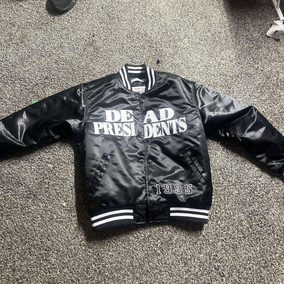 Dead Presidents Varsity Jacket Black White Embroidered Button Lined Men ...