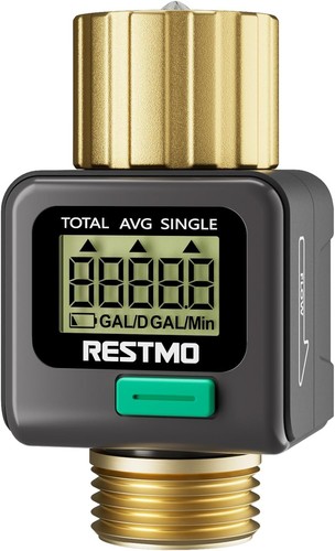 RESTMO Water Flow Meter with Brass Inlet & Outlet, Measure Gallon/Liter ...