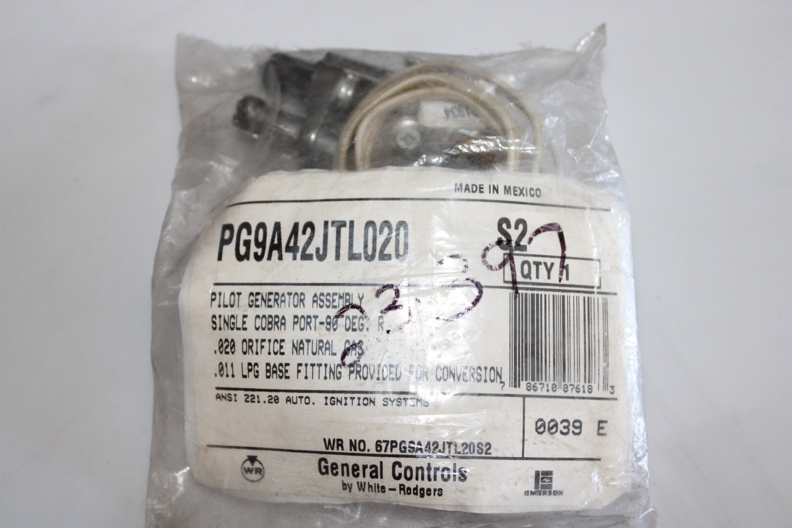 Emerson PG9A42JTL20 Combination Pg9 Pilot Burner and 750 MV Generator ...