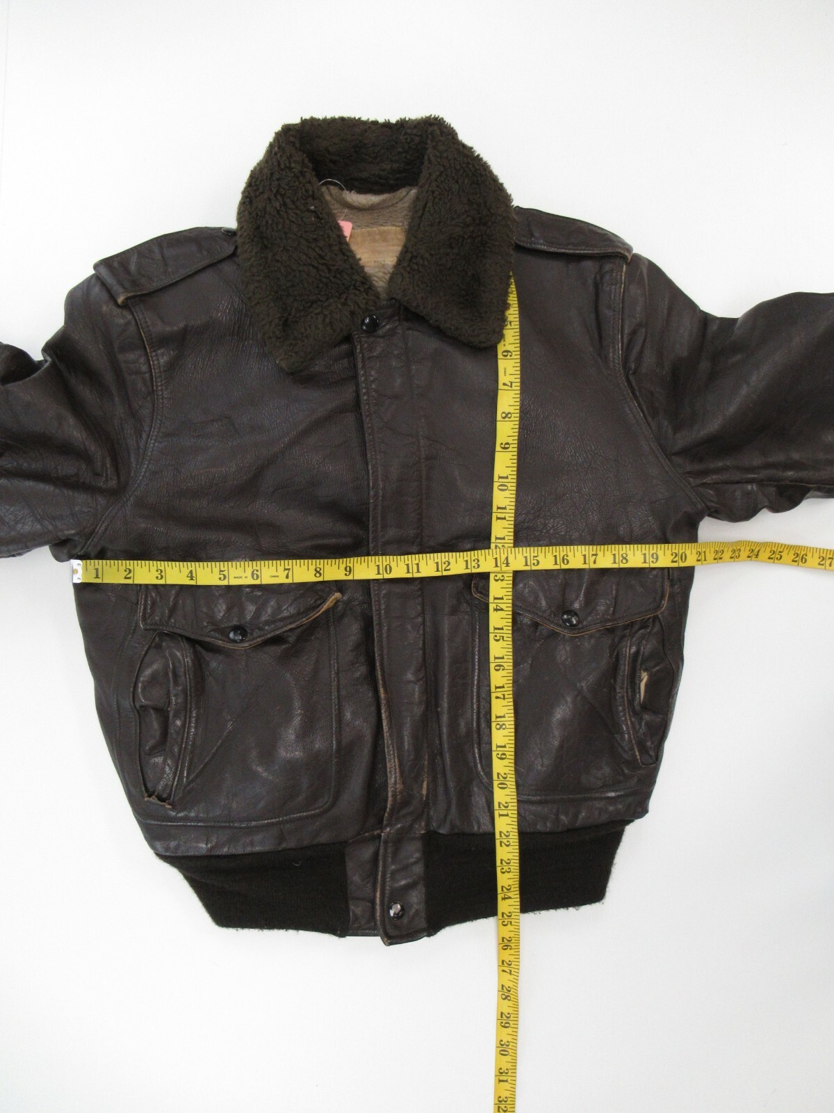 Schott Bros Vintage Brown Leather w Fur Collar Bomber… - Gem