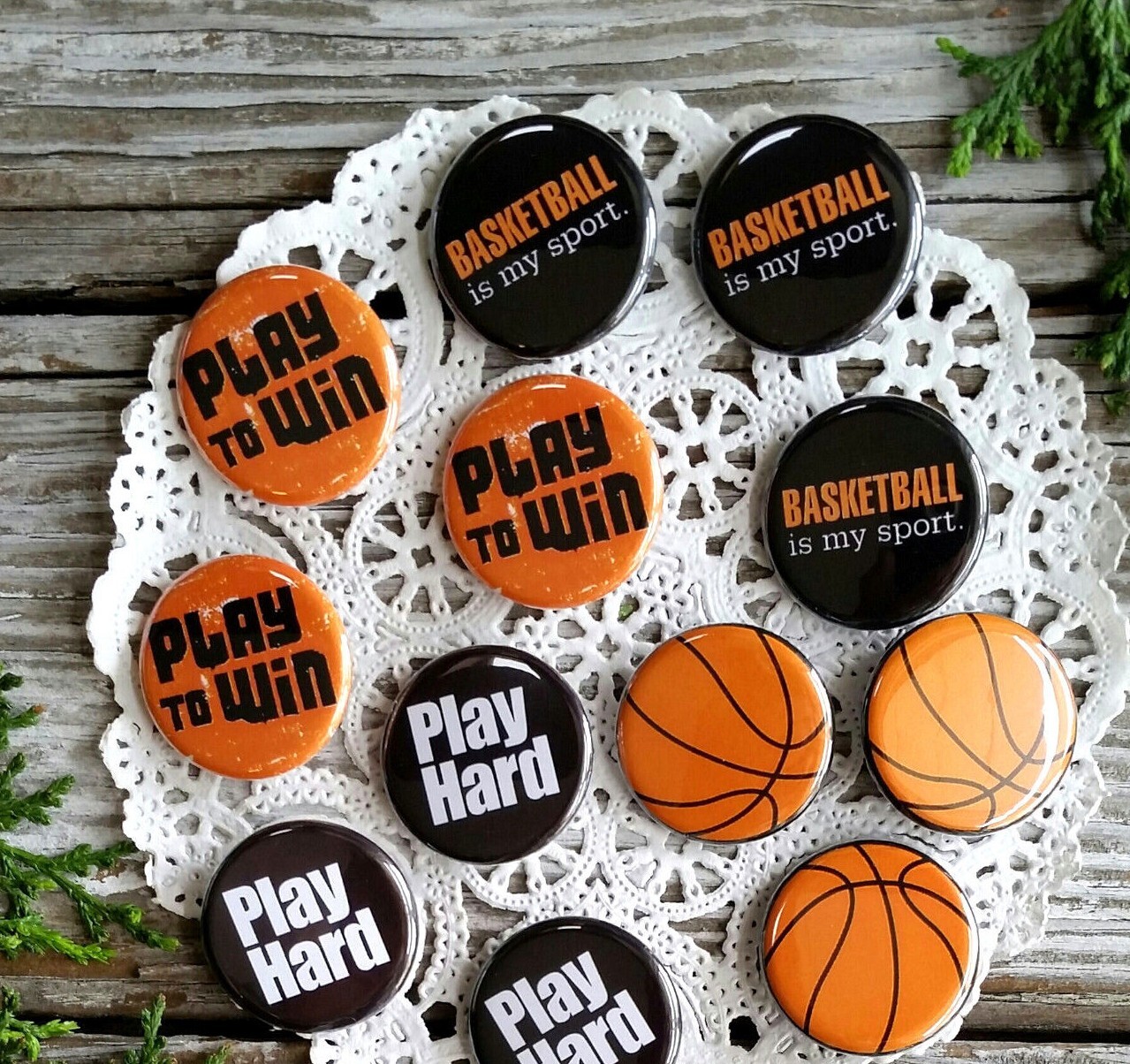 12 Basketball Pins 1 1/4" PINBACK Buttons Support your Team Party Favor ...
