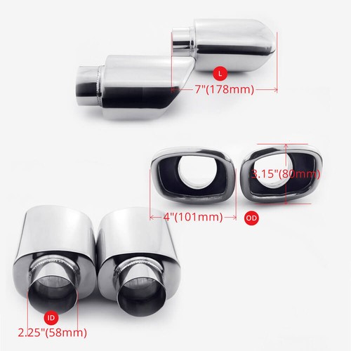 Exhaust Tips 2.25" Inlet Rectangle Rolled Edge Slant One Pair Stainless ...
