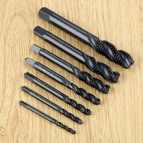 7pc Steel M3-M12 Screw Thread Metric Spiral Flute Taps Tapping Drill ...
