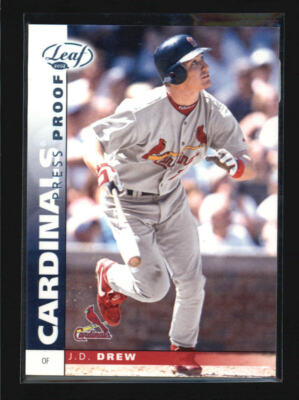 J.D. JD DREW 2002 LEAF #100 PRESS PROOF PLATINUM #03/25 (BV=$25) AF6695 ...