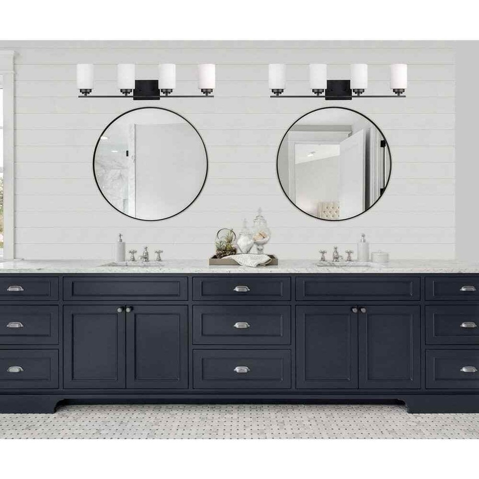 Bel Air Lighting Mod Pod 31.25 in. 4-Light Black Bathroom Vanity Light ...