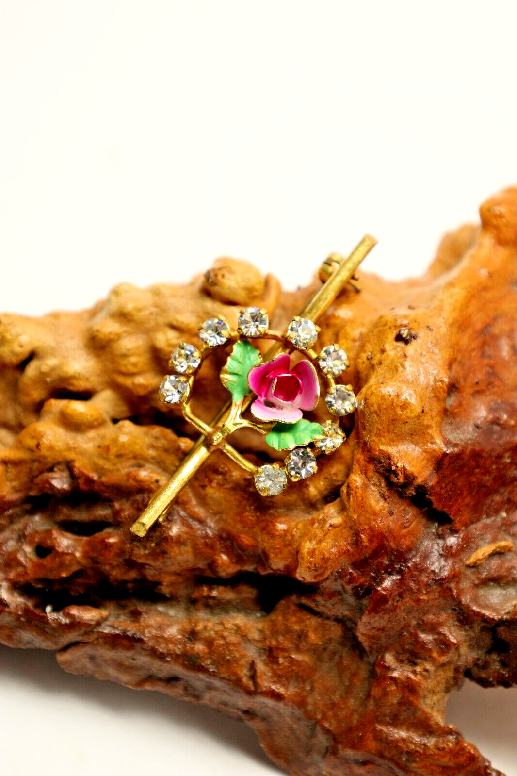 Vintage 1940's Coro Enameled Pink Flower Rhinestone B… - Gem