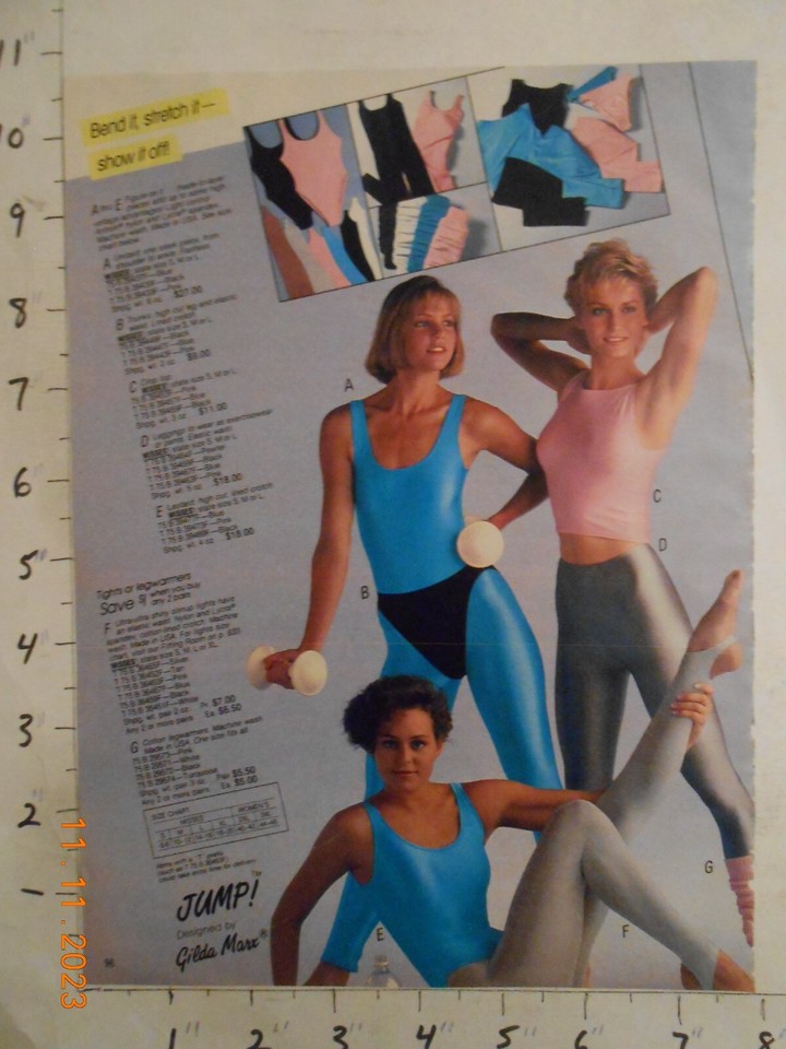 1980s 3 Page AD Leotards Stockings Leggings workout tights AD Sexy ...