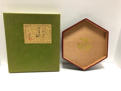 Rare Tea Ceremony Japanese Hexagon Wood lacquer ware tray Ginkgo ...