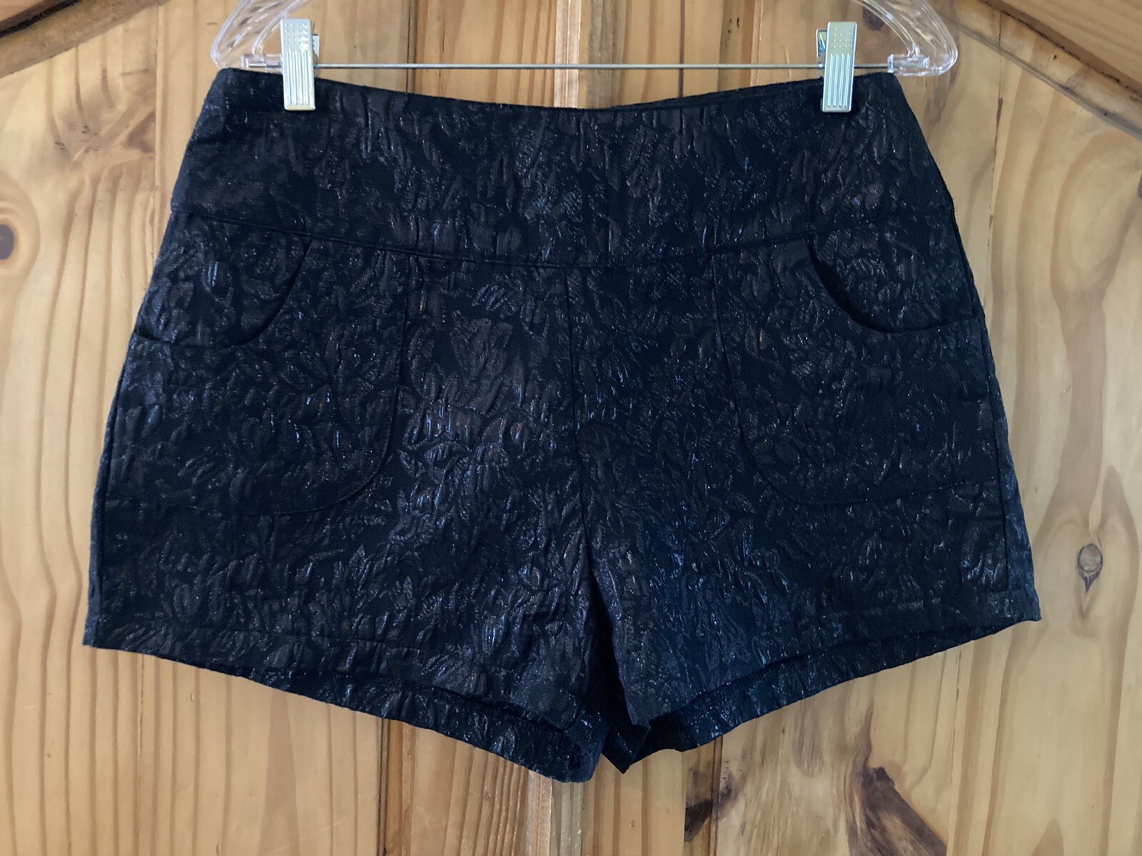 Women's Sans Souci Metallic Black Floral Flat Front C… - Gem