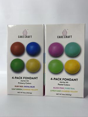 2 Packs- Cake Craft Fondant Starter Kits 4-Pack Fondant Primary/Pastel ...