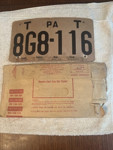 Vintage 1960 PENNSYLVANIA CARDBOARD 1 MONTH TEMPORARY LICENSE PLATE ...