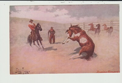 POSTCARD ARTIST SIGNED JOHN INNES ROPING BRONCOS | eBay